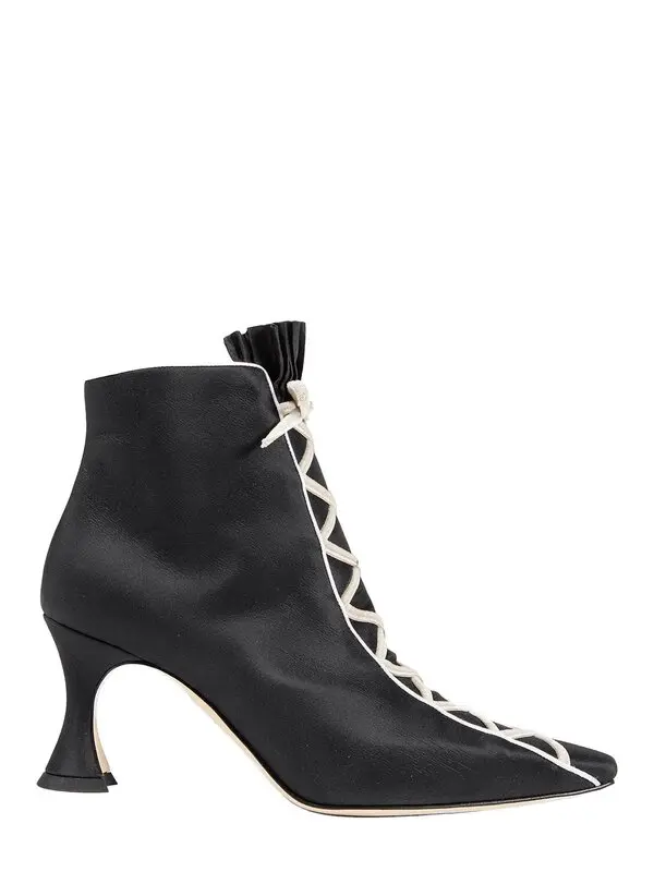 Manolo Blahnik Silk Satin Ankle Boots - Black