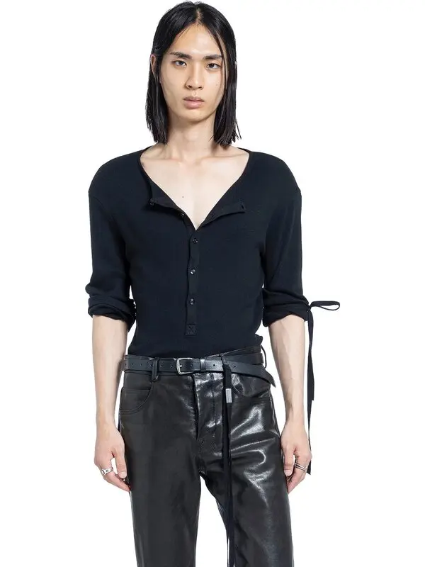 ANN DEMEULEMEESTER Ilyas Serafino Top In Cotton Rib Jersey - Black