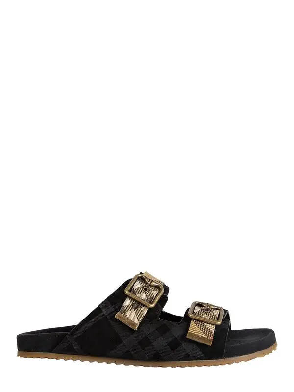 Burberry Double Buckle Checked Sandals - Black