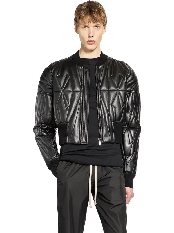 Rick Owens Moncler X Cropped Leather Bomber Jacket - Black