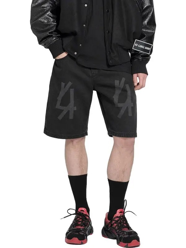 44 LABEL GROUP Logo Print Denim Shorts - Black