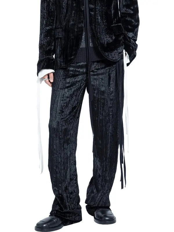 ANN DEMEULEMEESTER Froissé Velvet Trousers - Black