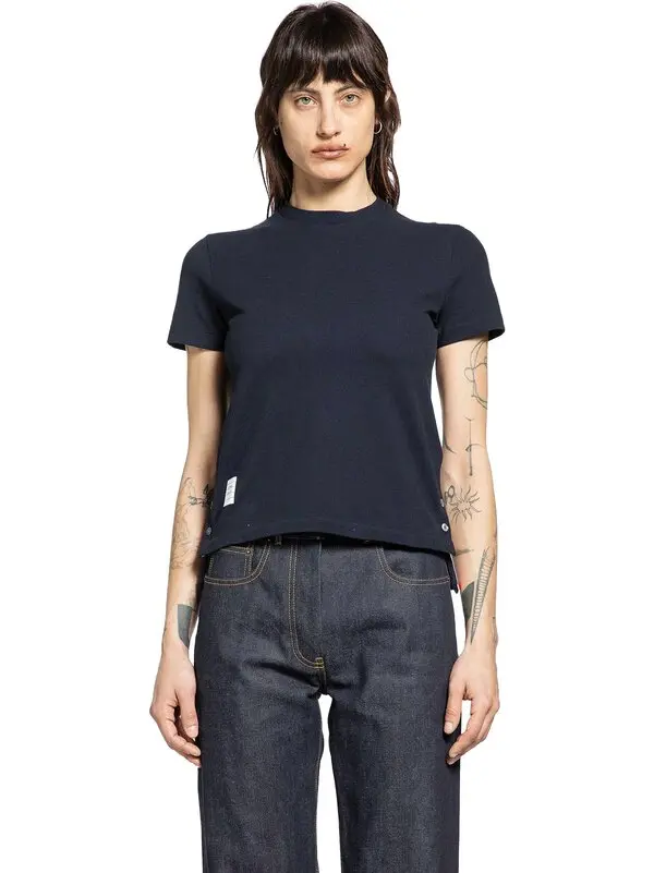 Thom Browne Classic Piqué T-shirt With Signature Stripes - Blue