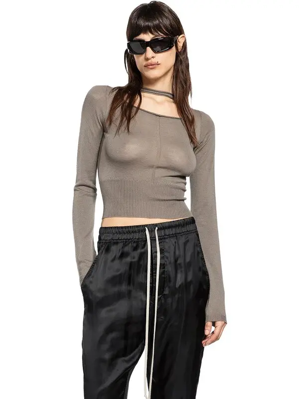 Rick Owens Temple Cropped Pull In Wool - Brown