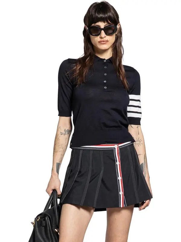 Thom Browne Fine Merino Wool 4-bar Polo - Blue