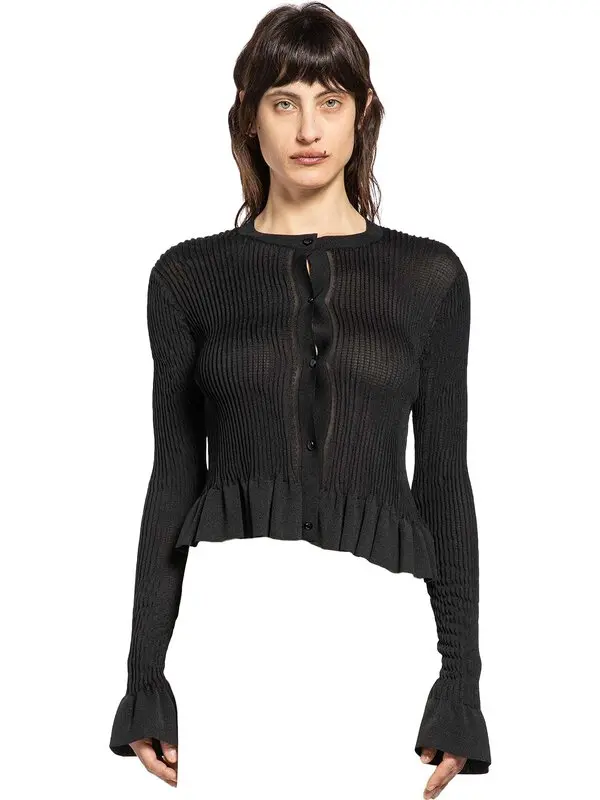 JIL SANDER Smocked Viscose Knit Cardigan - Black