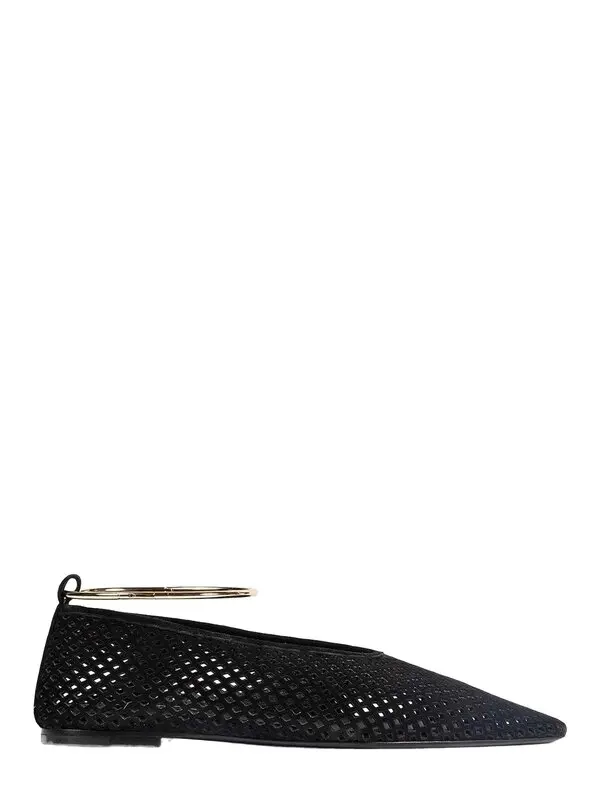 JIL SANDER Perforated Suede Ballerina Flats With Metal Anklet - Black