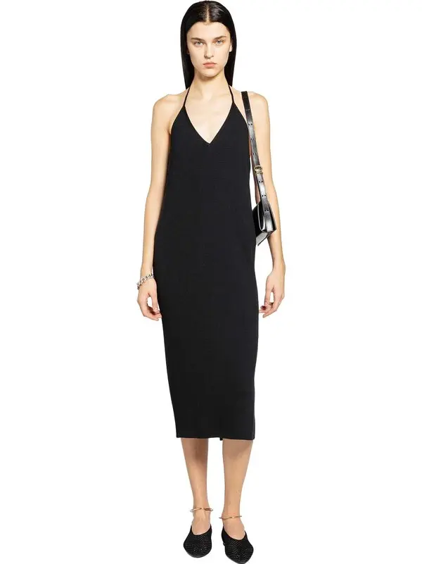JIL SANDER Sleeveless Ribbed Wool Halterneck Midi Dress - Black