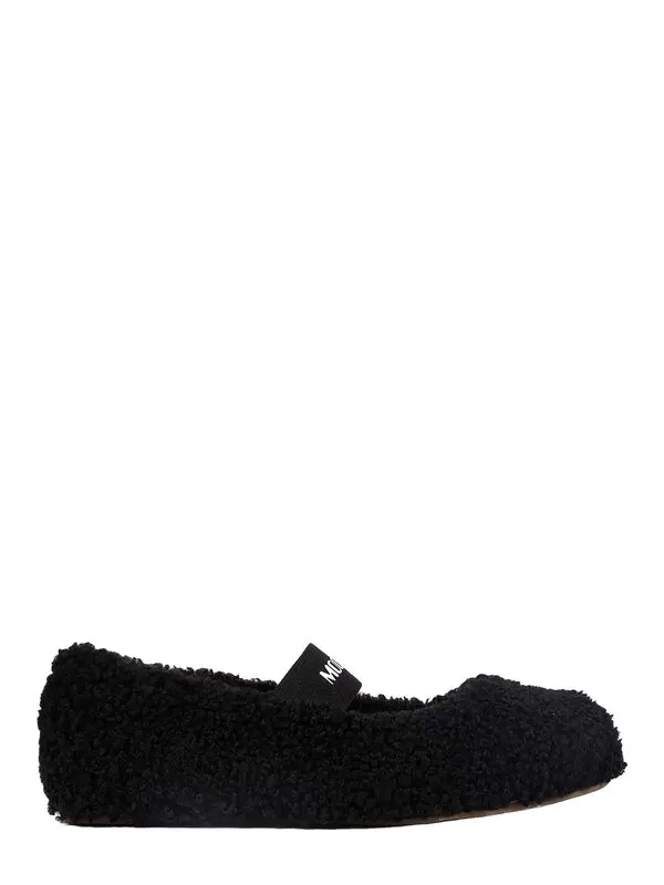Moon Boot Shearling Ballerinas With Logo Ankle Strap - Black