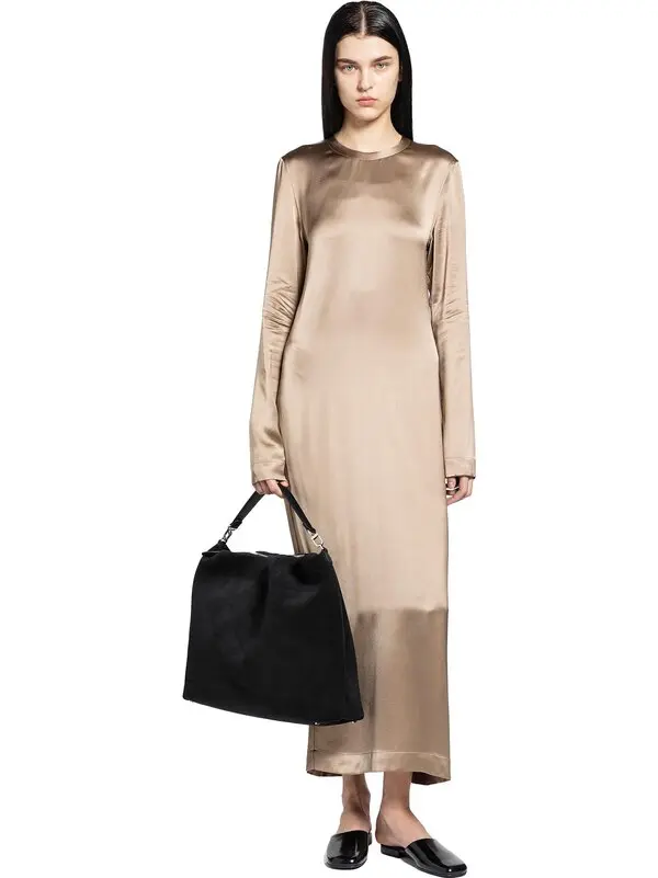 TOTEME Long Sleeve Satin Maxi Dress - Brown
