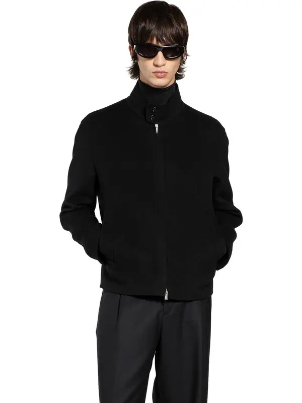 LARDINI Double Wool Zip-up Jacket - Black