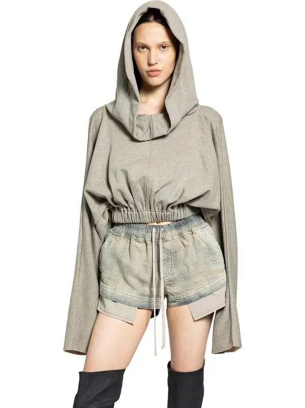 Rick Owens Cropped Boxy Hoodie With Oversized Hood - Grey