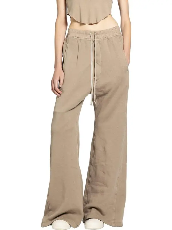 Rick Owens Wide Leg Floor Length Cotton Jersey Pants With Snap Closures - Beige