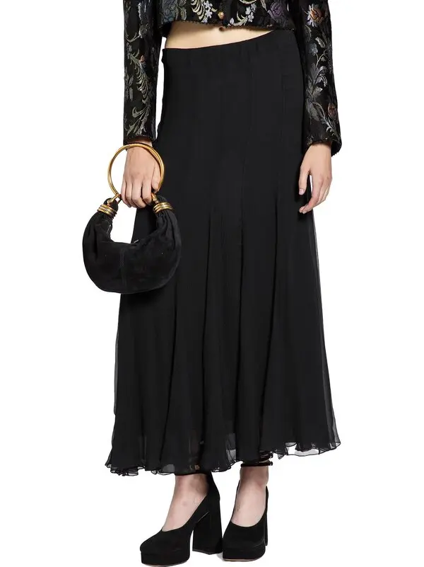 Chloé Fluid Maxi Skirt In Silk Mousseline - Black