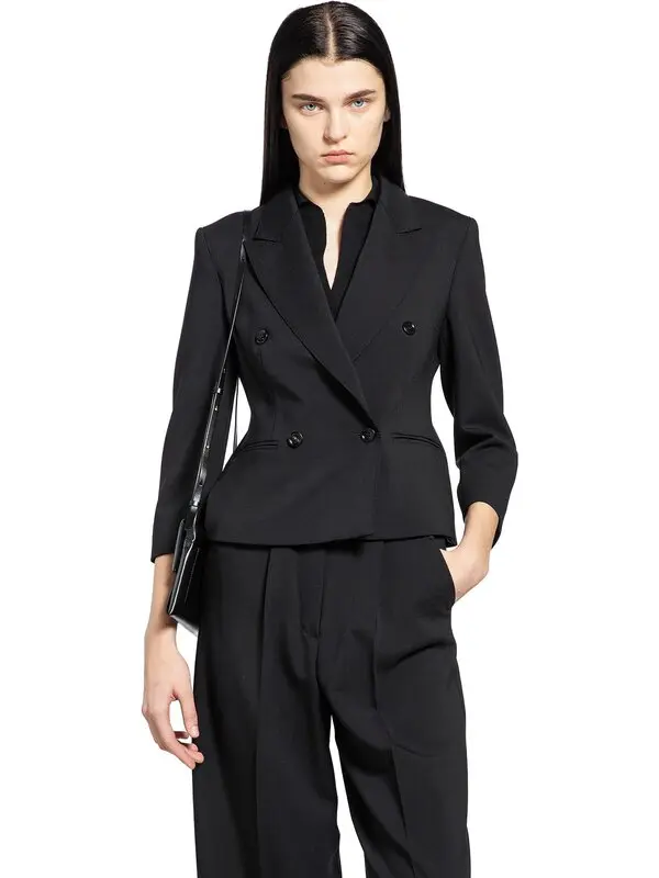 Max Mara Cropped Double-breasted Blazer In Stretch Wool - Black