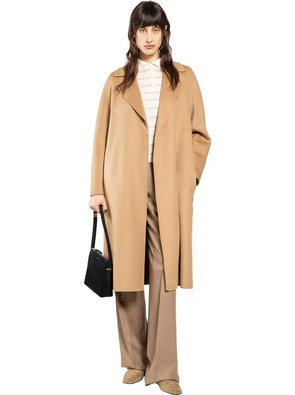 Max Mara Wool Cashmere Silk Wrap Coat - Beige