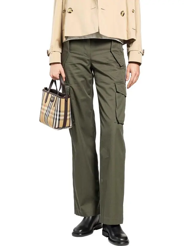 Burberry Check Trim Gabardine Cargo Trousers - Green
