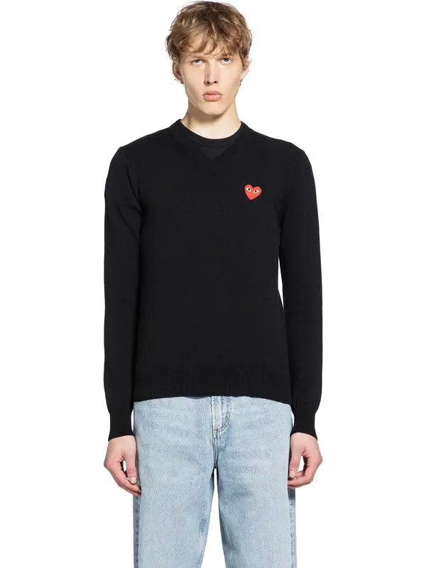 Play Comme Des Garcon Wool Heart Sweater - Black