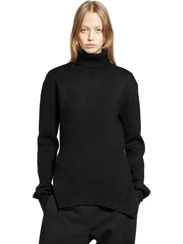 TOTEME Wool Double Knit Turtleneck Top - Black