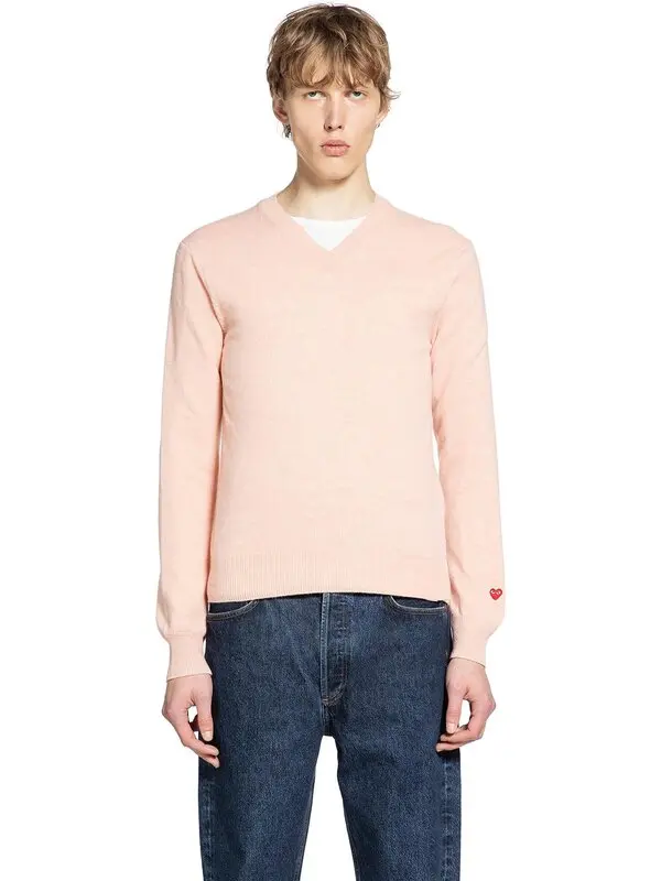 Play Comme Des Garcon Wool V-neck Sweater - Pink