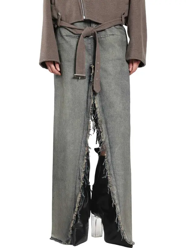 Rick Owens Denim Maxi Skirt With Slits - Blue