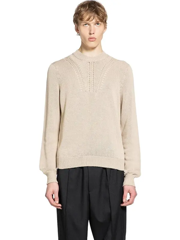 JIL SANDER Pointelle Cotton Knit Pullover - Beige