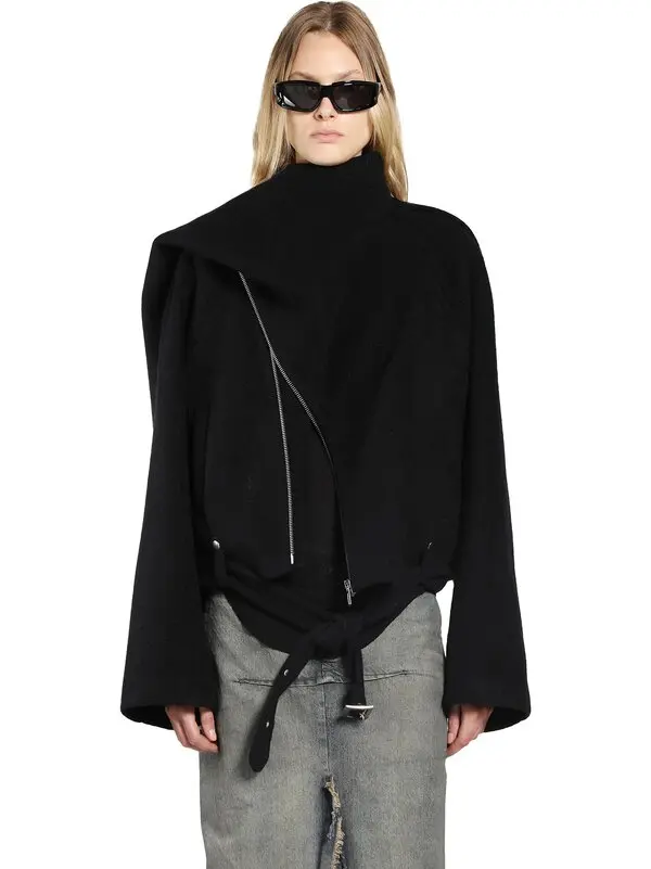 Rick Owens Cropped Cashmere Wool Jacket - Black