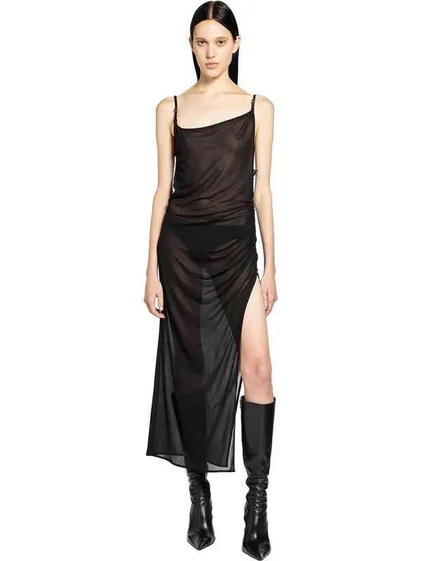 MUGLER Asymmetrical Buckled Strap Dress - Black