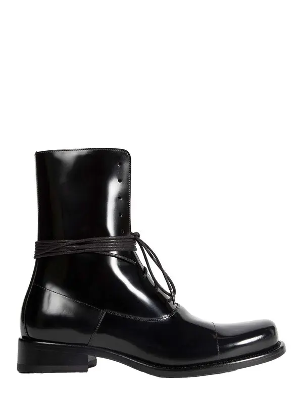 THE ROW Kai Glossed Calfskin Lace-up Boots - Black