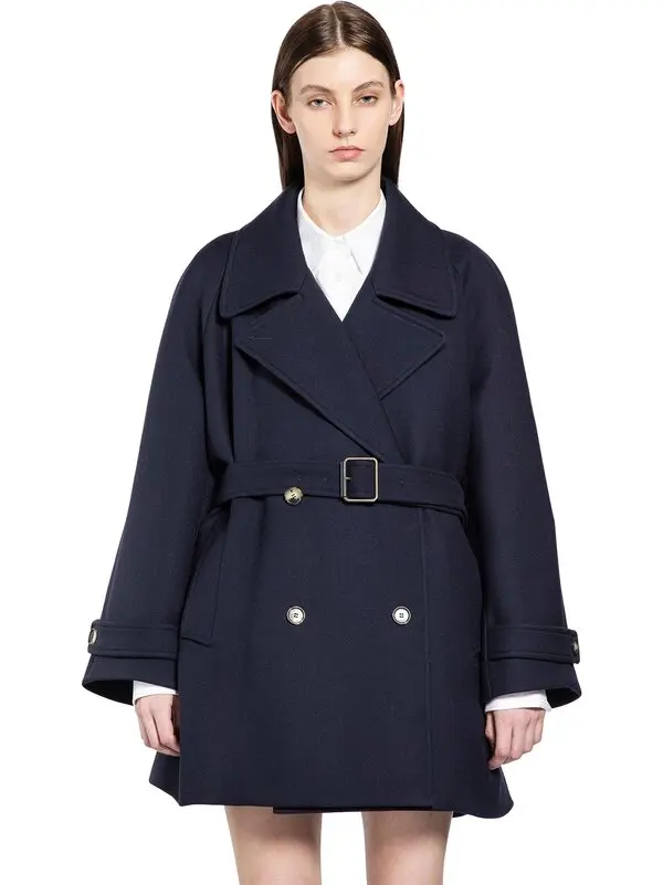 Loewe Double Breasted Wool Blend Short Coat - Blue