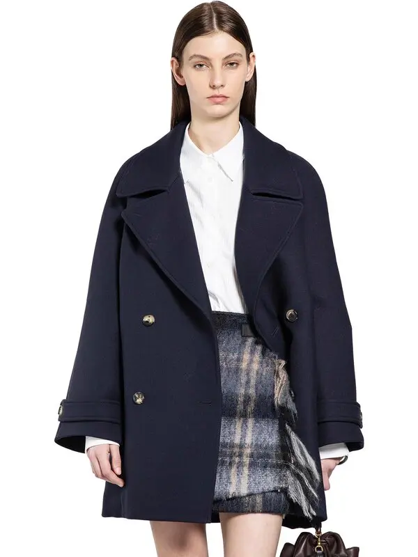Loewe Double Breasted Wool Blend Short Coat - Blue