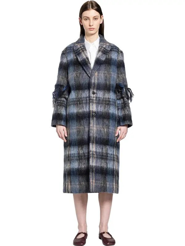 Loewe Mohair And Wool Blend Checked Coat - Blue