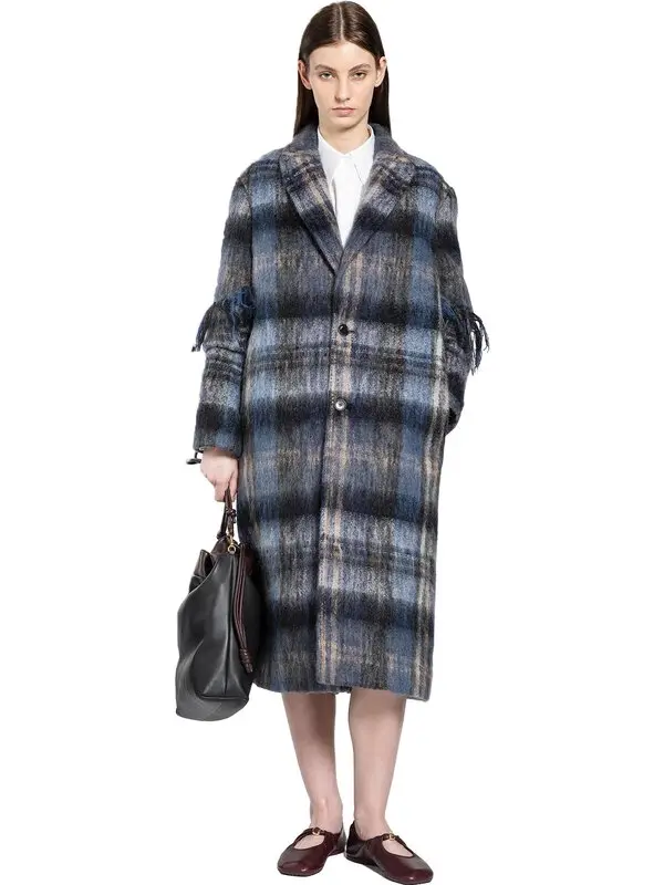 Loewe Mohair And Wool Blend Checked Coat - Blue
