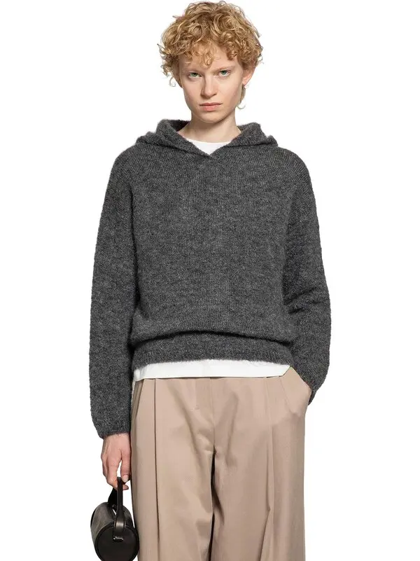 Max Mara Mohair Knit Hooded Sweater - Grey