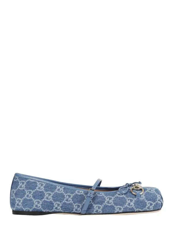 Gucci Horsebit Denim Ballet Flats - Blue