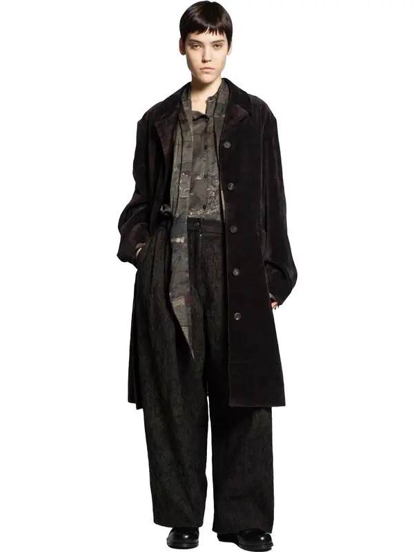 ZIGGY CHEN Spread Collar Long Coat - Brown