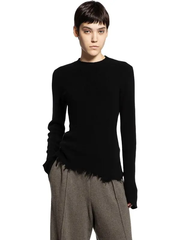 ZIGGY CHEN Fine Rib Cashmere Knit Crewneck Sweater - Black
