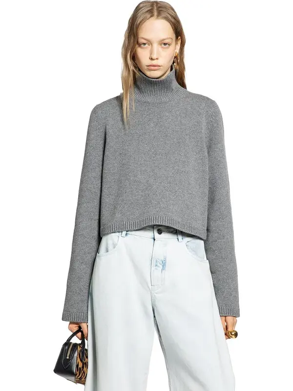Alaïa Cashmere Wool Knit Cropped Turtleneck Jumper - Grey