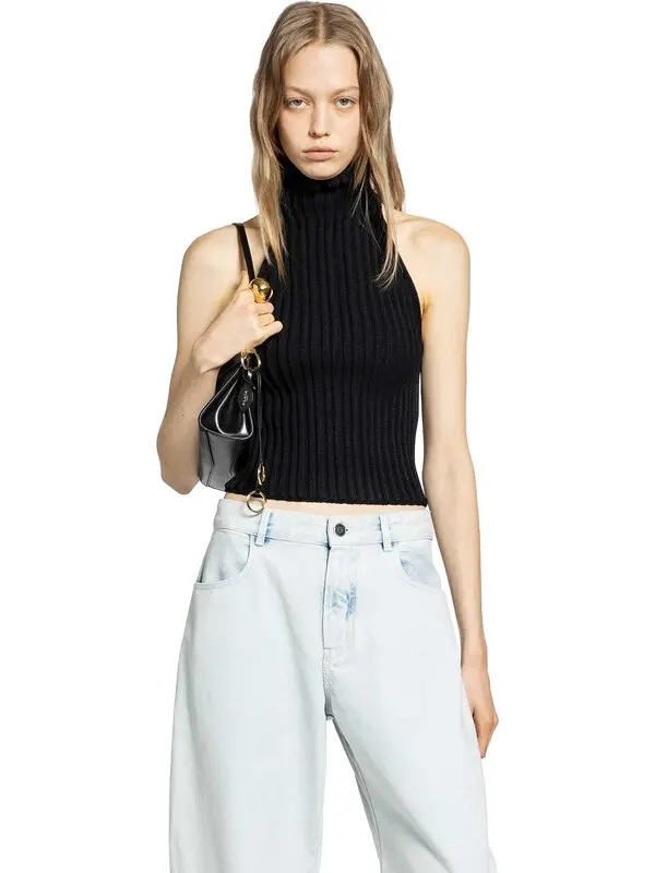 Alaïa Ribbed Knit Halter Top With Wavy Finish - Black