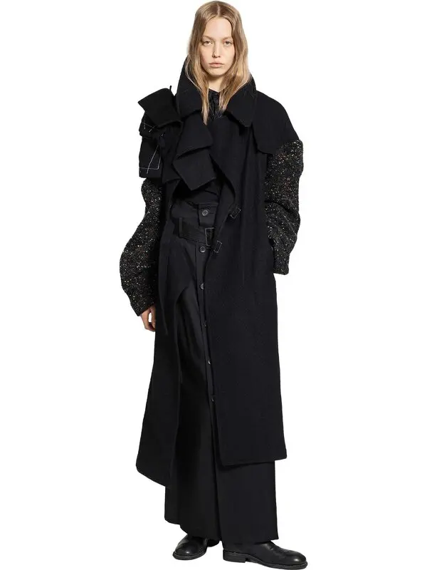 Yohji Yamamoto Double Layered Belted Coat - Black