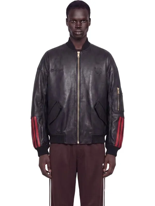 Adidas Willy Chavarria X Leather Bomber Jacket - Black
