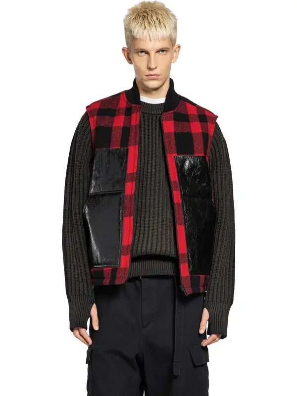 Junya Watanabe Wool And Leather Check Utility Vest - Red