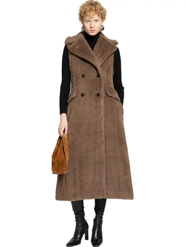 Max Mara Teddy Fabric Sleeveless Coat - Brown