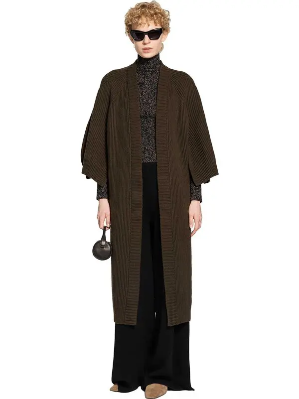 Max Mara Wool Cashmere Long Wrap Cardigan - Brown