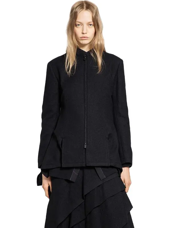 Yohji Yamamoto Wool Zip Up Jacket - Black