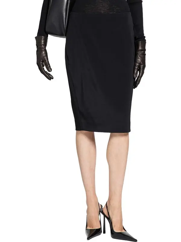 Saint Laurent Cassandre Pencil Skirt In Satin - Black