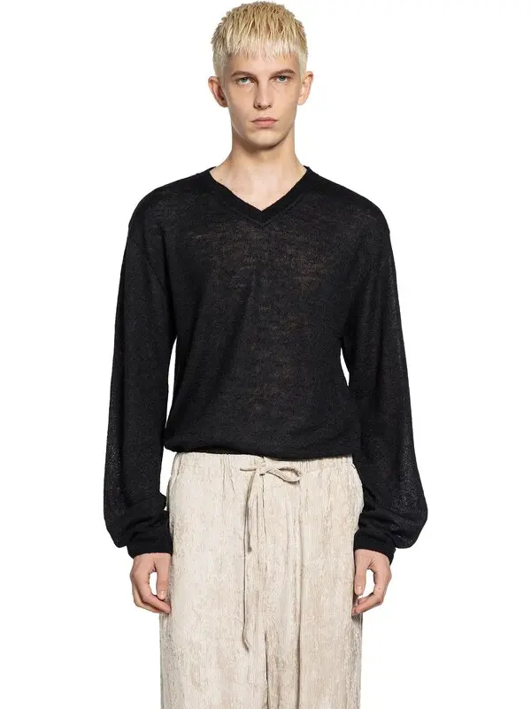 MYTHINKS Alpaca Blend Knit V-neck Sweater - Black