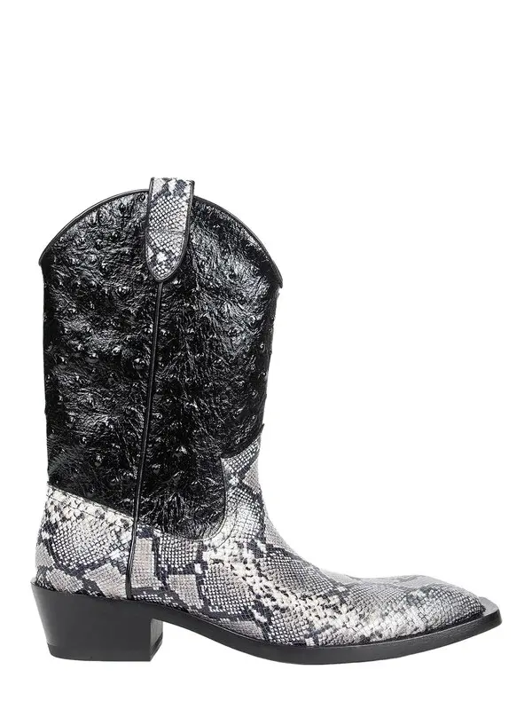Martine Rose Ostrich And Python Print Leather Cowboy Boots - Multicolor