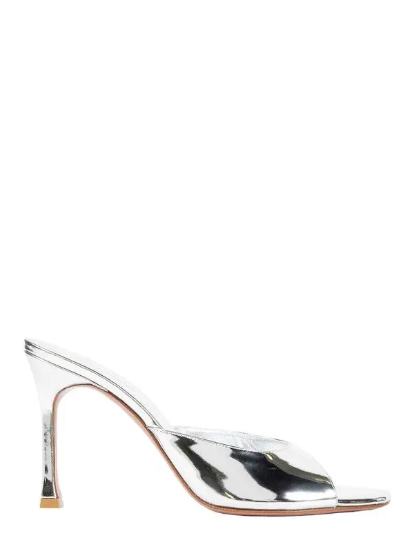 Amina Muaddi Alexa Mirror Calfskin Mules - Silver