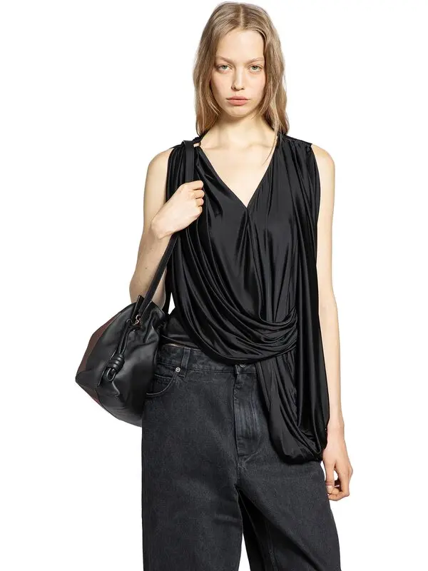 Loewe Draped Viscose Satin V-neck Sleeveless Top - Black